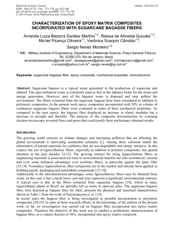 Characterization of Epoxy Matrix Composites Incorporated with Sugarcane ...