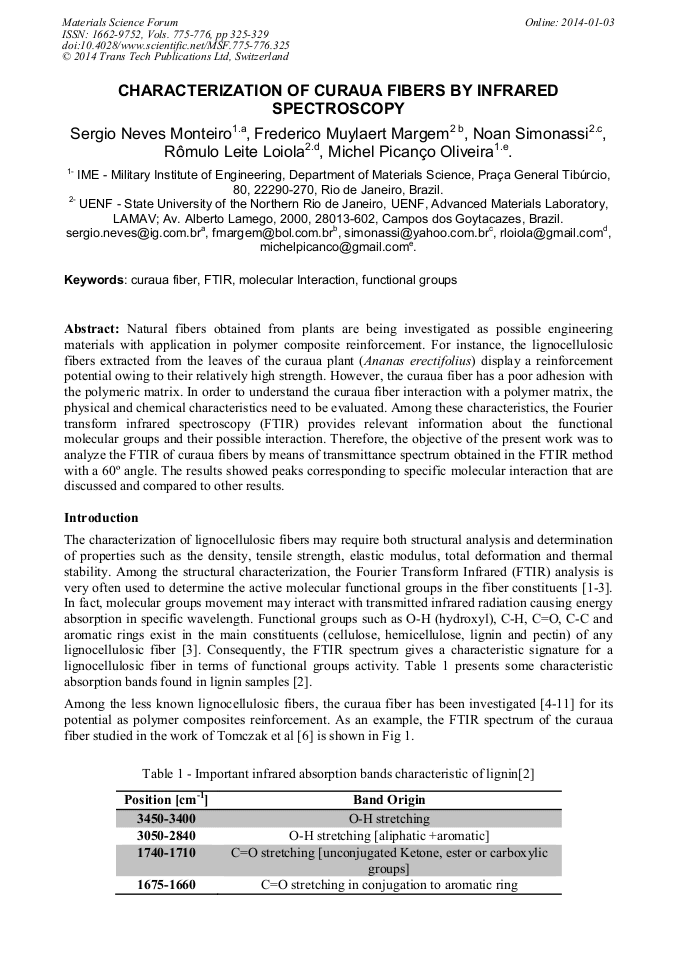 Characterization of Curaua Fibers by Infrared Spectroscopy | Scientific.Net