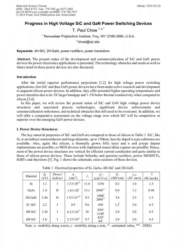 Progress in High Voltage SiC and GaN Power Switching Devices ...