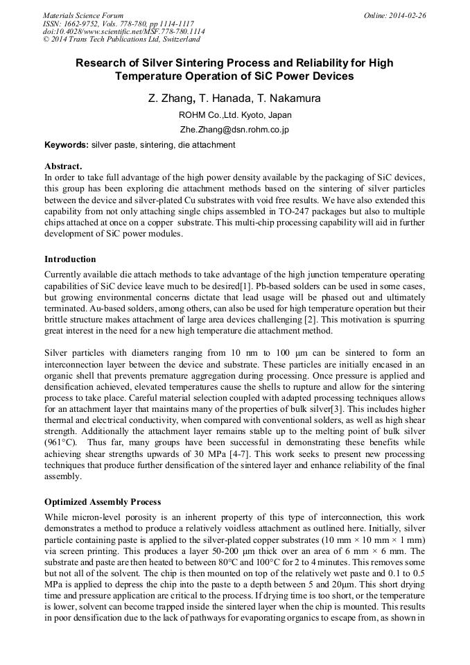 Research of Silver Sintering Process and Reliability for High ...