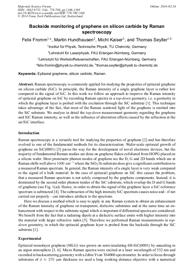 Backside Monitoring of Graphene on Silicon Carbide by Raman ...
