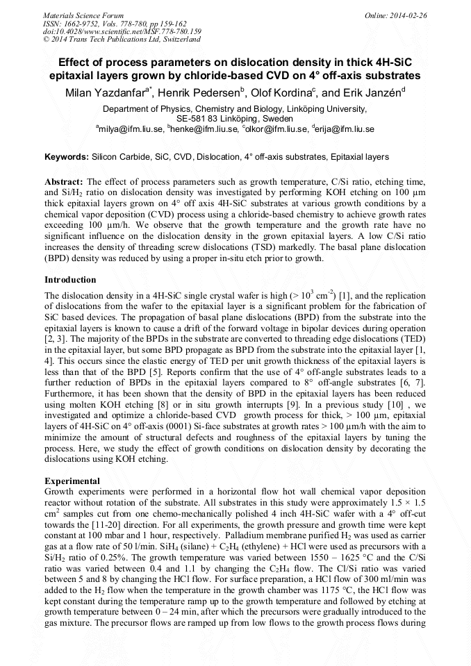 Effect of Process Parameters on Dislocation Density in Thick 4H-SiC ...