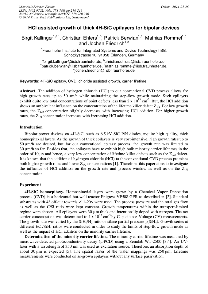 HCl Assisted Growth of Thick 4H-SiC Epilayers for Bipolar Devices ...