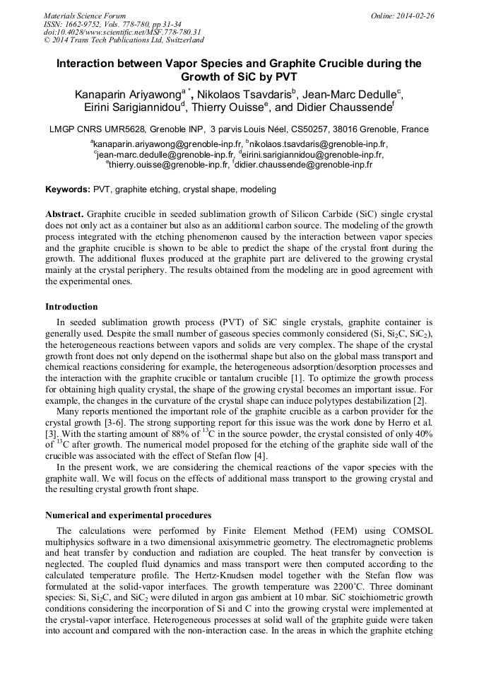 Interaction between Vapor Species and Graphite Crucible during the ...