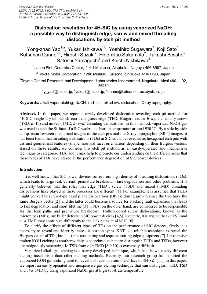 Dislocation Revelation for 4H-SiC by Using Vaporized NaOH: A Possible ...