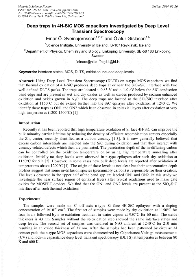 Deep Traps in 4H-SiC MOS Capacitors Investigated by Deep Level ...