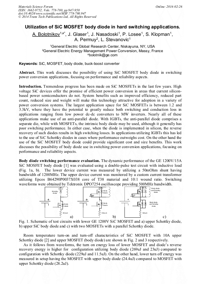 Utilization of SiC MOSFET Body Diode in Hard Switching Applications ...