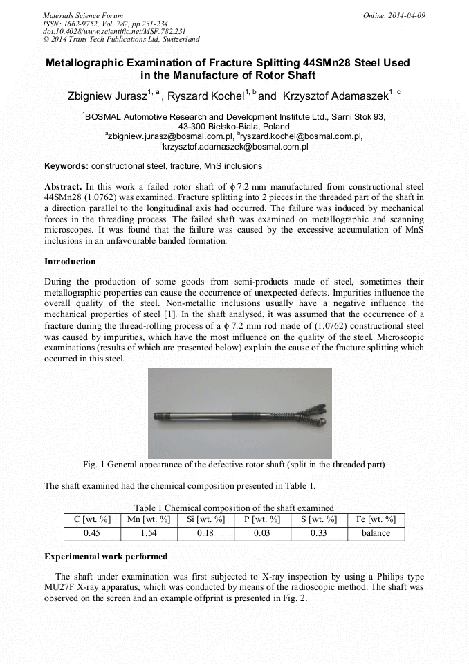 Metallographic Examination of Fracture Splitting 44SMn28 Steel Used in ...