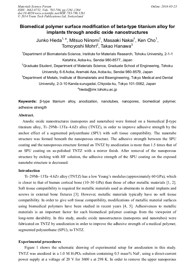 Biomedical Polymer Surface Modification of Beta-Type Titanium Alloy for ...