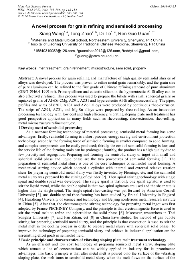 A Novel Process for Grain Refining and Semisolid Processing ...