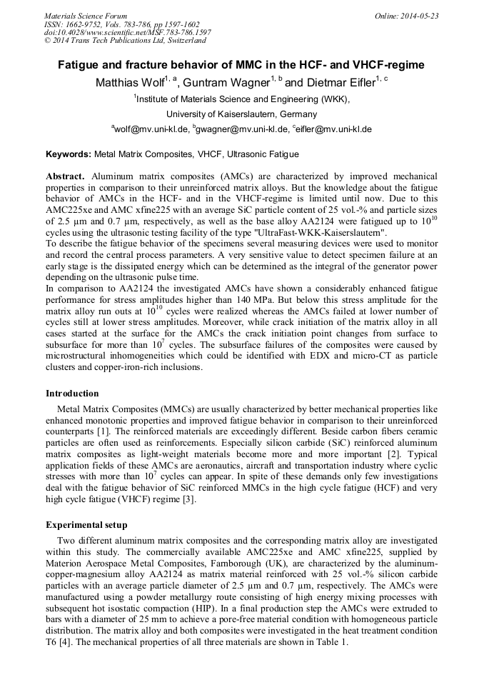 Fatigue and Fracture Behavior of MMC in the HCF- and VHCF-Regime ...