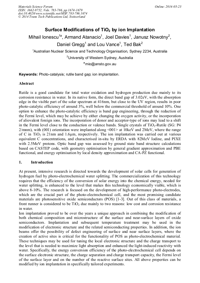 Surface Modifications of TiO2 by Ion Implantation | Scientific.Net