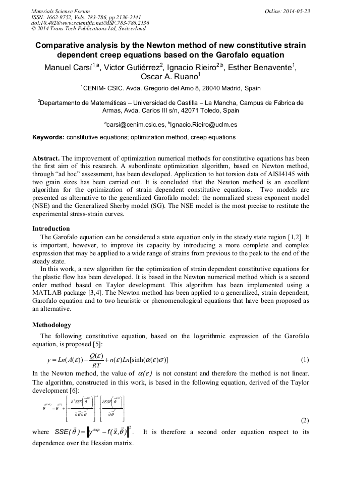 Comparative Analysis by the Newton Method of New Constitutive Strain ...