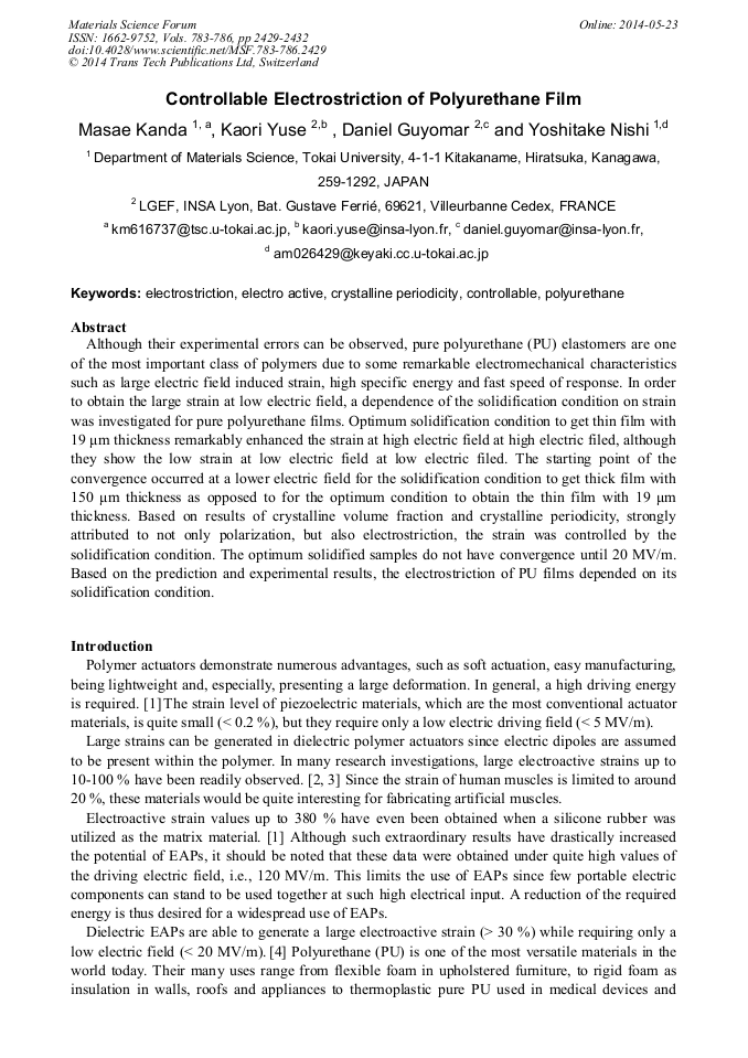 Controllable Electrostriction of Polyurethane Film | Scientific.Net