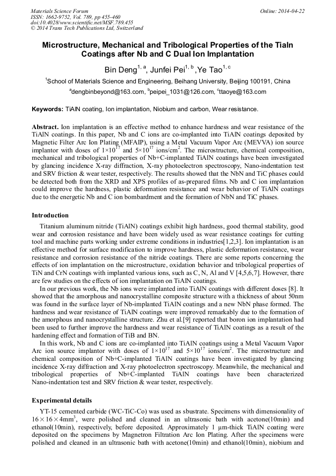 Microstructure, Mechanical and Tribological Properties of the Tialn ...