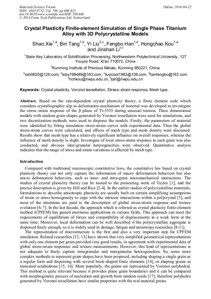 Crystal Plasticity Finite-Element Simulation of Single Phase Titanium ...