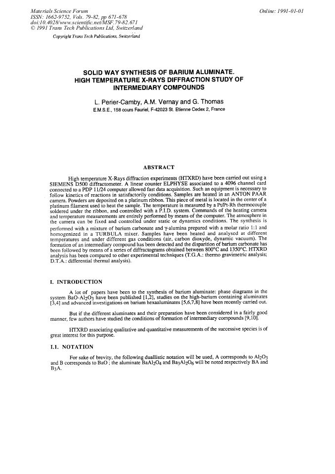 Solid Way Synthesis of Barium Aluminate. High Temperature X-Rays ...