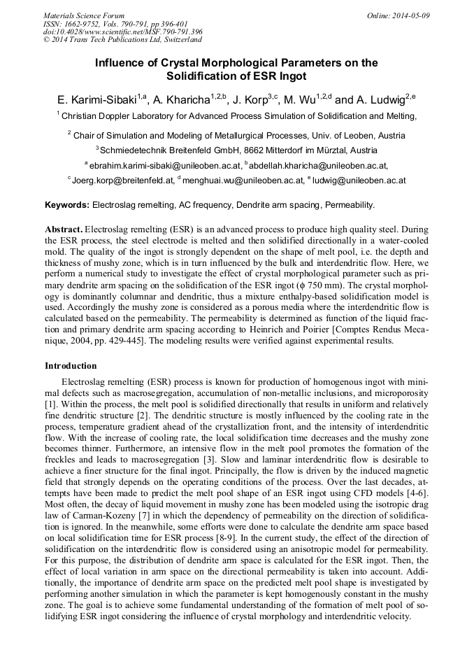 Influence of Crystal Morphological Parameters on the Solidification of ...