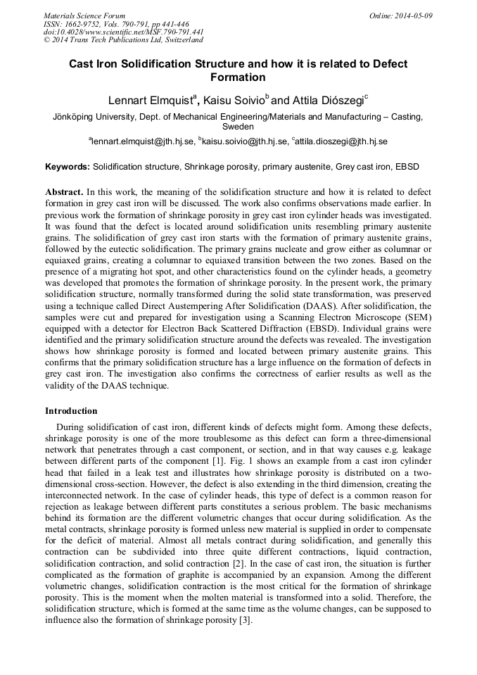 Cast Iron Solidification Structure and how it is Related to Defect ...