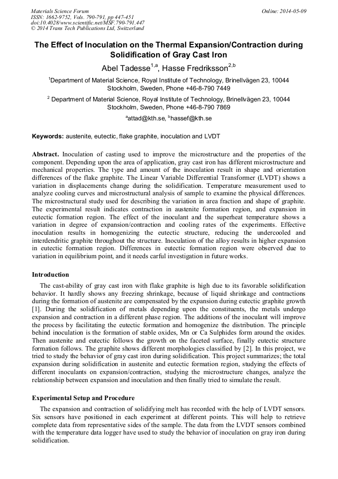 The Effect of Inoculation on the Thermal Expansion/Contraction during ...
