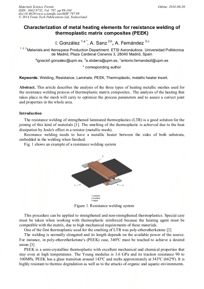 Characterization of Metal Heating Elements for Resistance Welding of ...