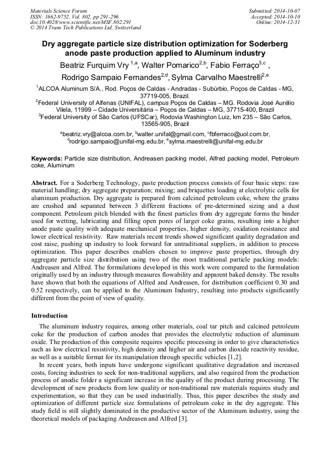Dry Aggregate Particle Size Distribution Optimization for Soderberg ...