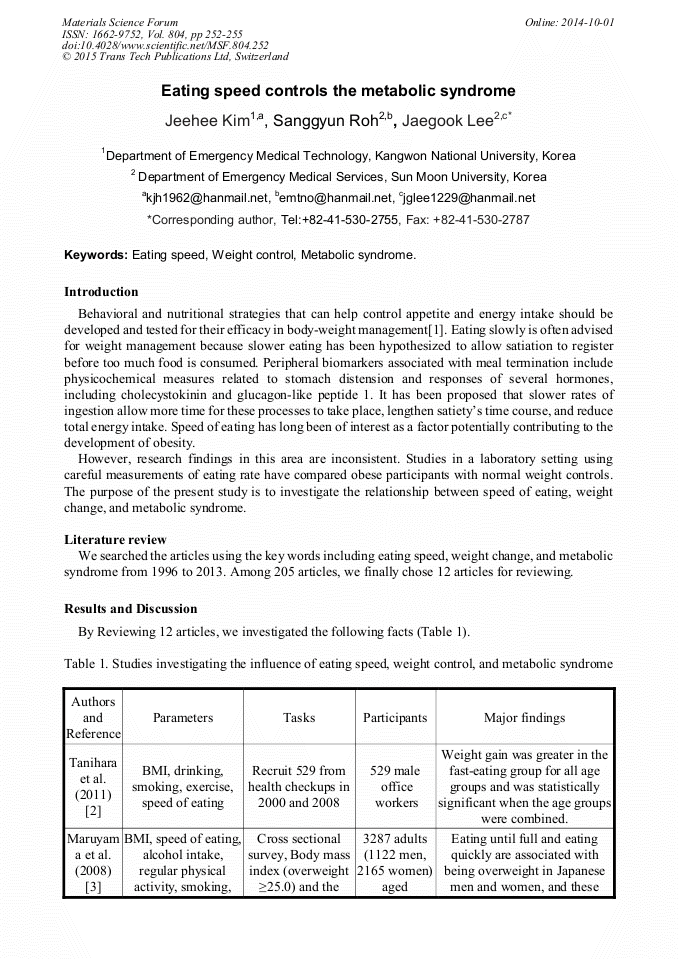 Eating Speed Controls the Metabolic Syndrome | Scientific.Net