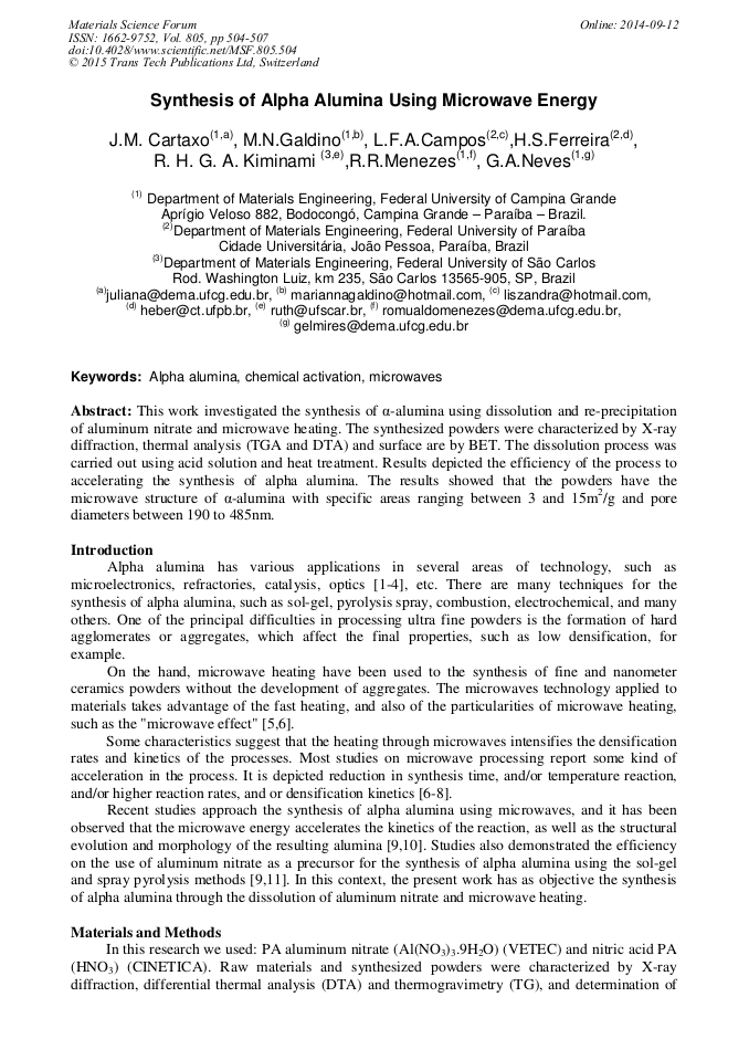 Synthesis of Alpha Alumina Using Microwave Energy | Scientific.Net
