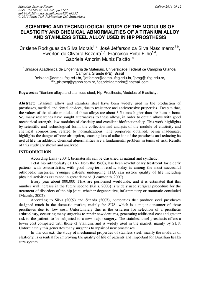 Scientific and Technological Study of the Modulus of Elasticity and ...