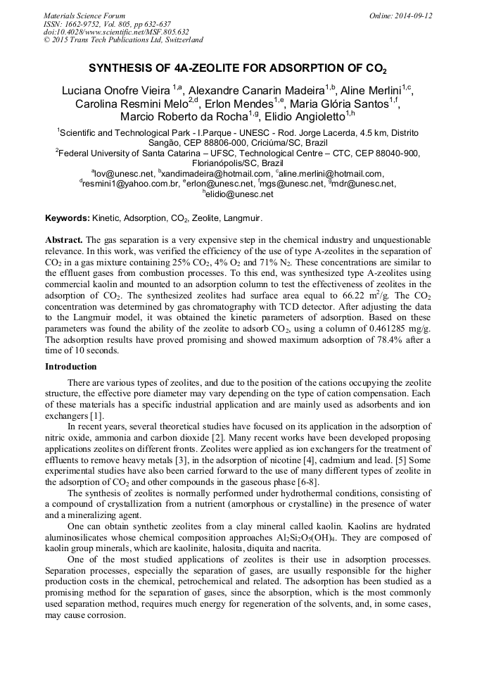 Synthesis of 4A-Zeolite for Adsorption of CO2 | Scientific.Net