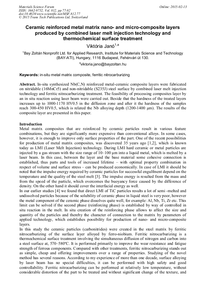 Ceramic Reinforced Metal Matrix Nano and Micro-Composite Layers ...