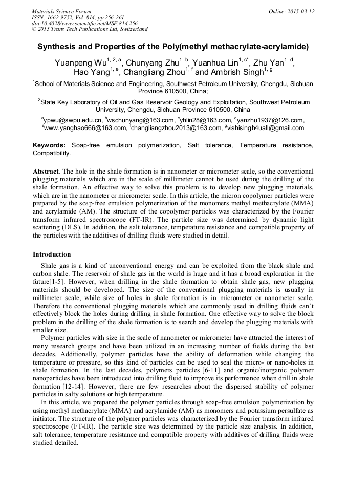 Synthesis and Properties of the Poly(methyl methacrylate-acrylamide ...