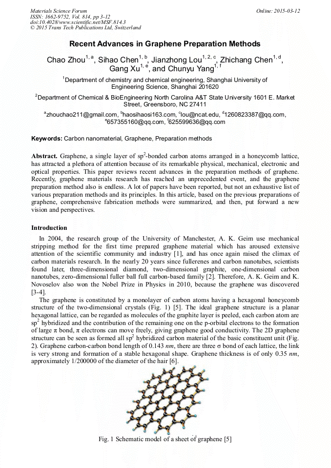 Recent Advances in Graphene Preparation Methods | Scientific.Net