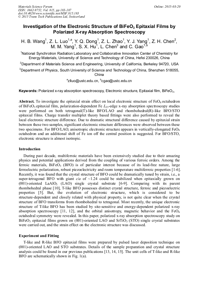 Investigation of the Electronic Structure of BiFeO3 Epitaxial Films by ...