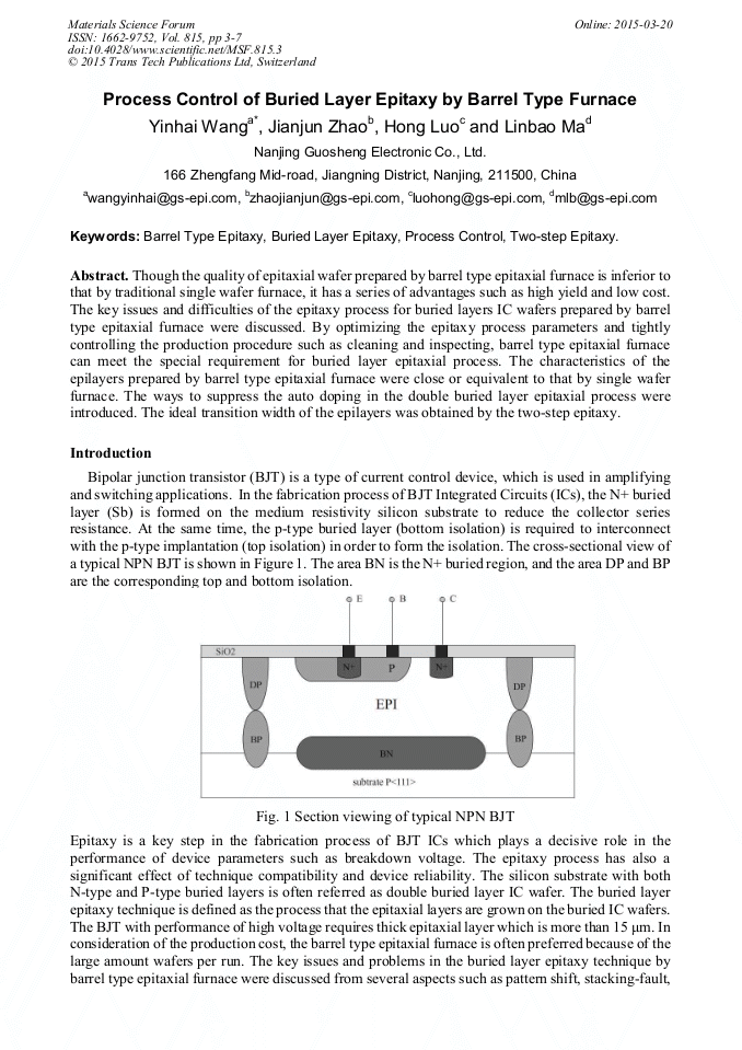 Process Control of Buried Layer Epitaxy by Barrel Type Furnace ...