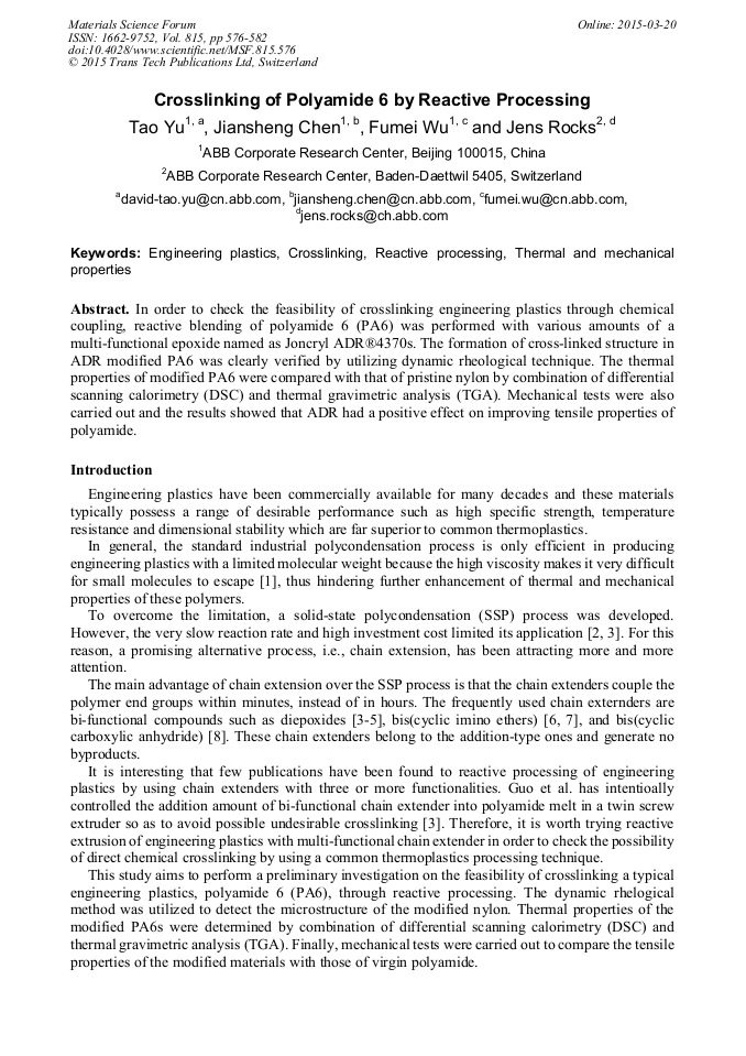 Crosslinking of Polyamide 6 by Reactive Processing | Scientific.Net