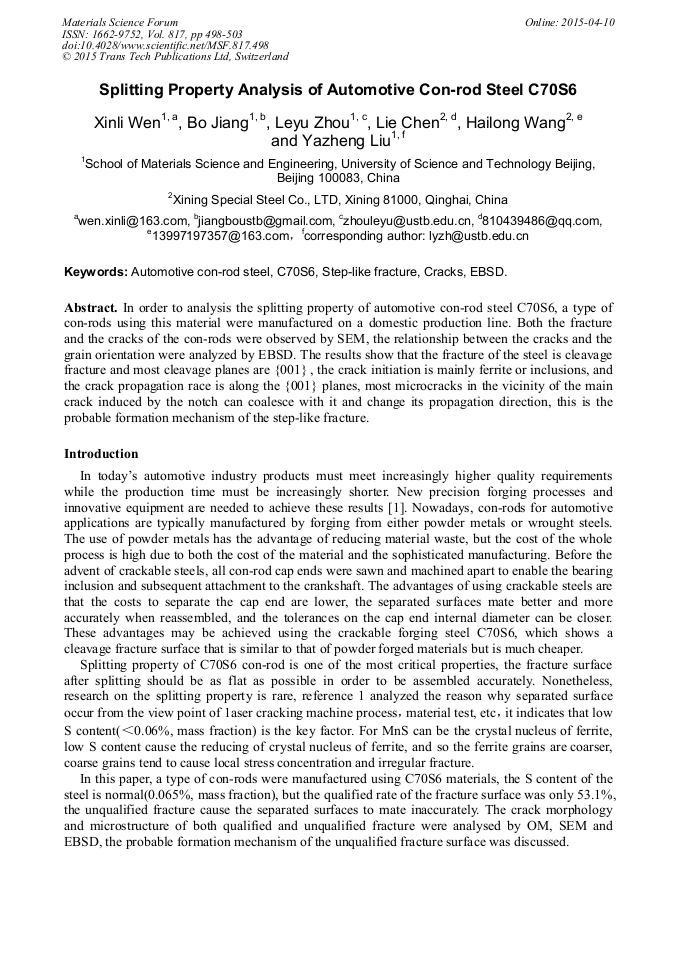 Splitting Property Analysis of Automotive Con-Rod Steel C70S6 ...