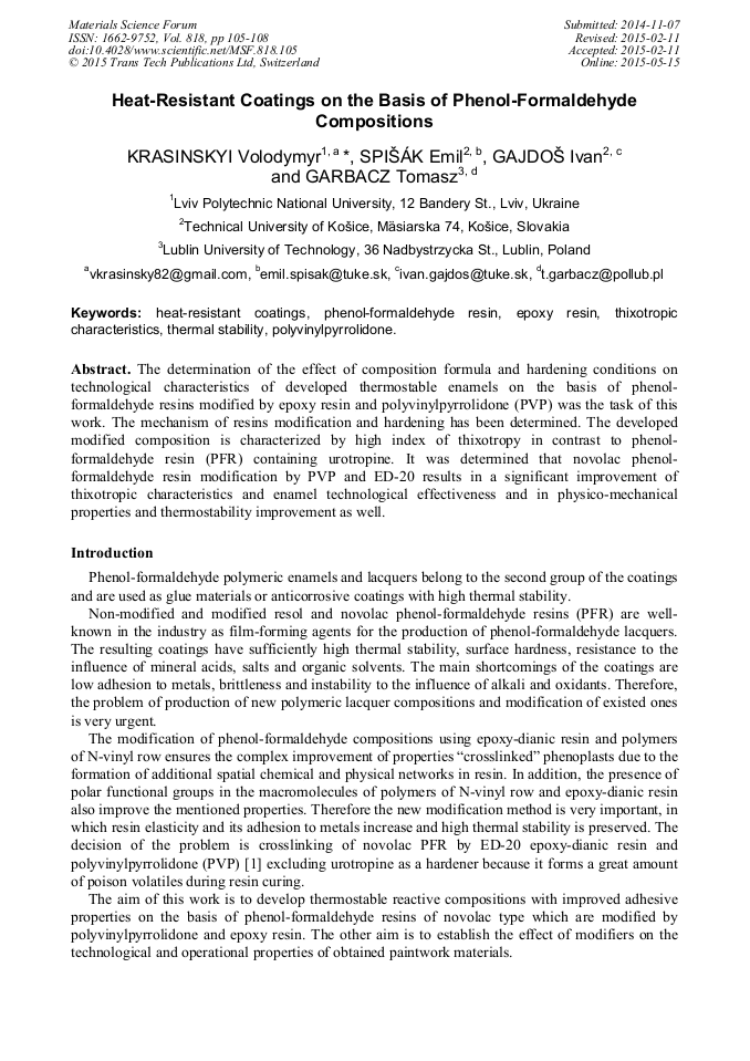 Heat-Resistant Coatings on the Basis of Phenol-Formaldehyde ...