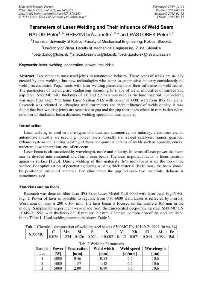 Parameters of Laser Welding and their Influence of Weld Seam ...