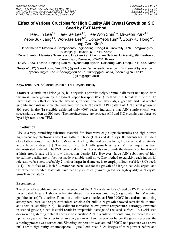 Effect of Various Crucibles for High Quality AIN Crystal Growth on SiC ...