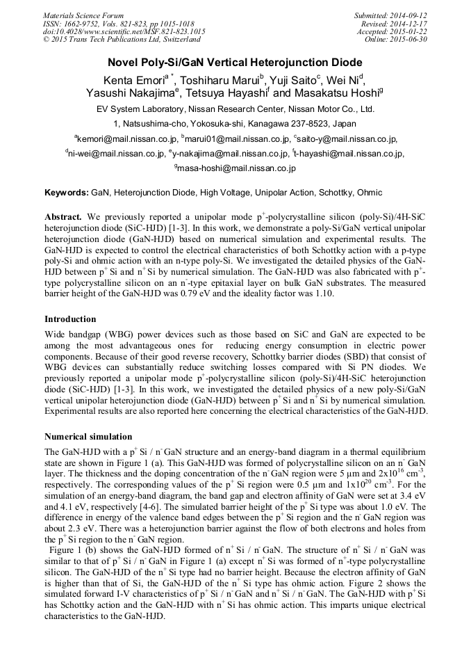 Novel Poly-Si/GaN Vertical Heterojunction Diode | Scientific.Net