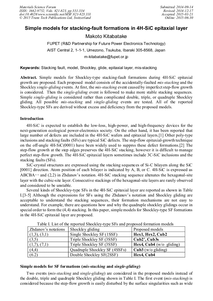 Simple Models for Stacking-Fault Formations in 4H-SiС Epitaxial Layer ...