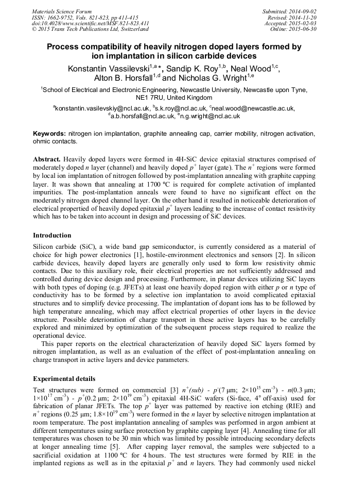 Process Compatibility of Heavily Nitrogen Doped Layers Formed by Ion ...