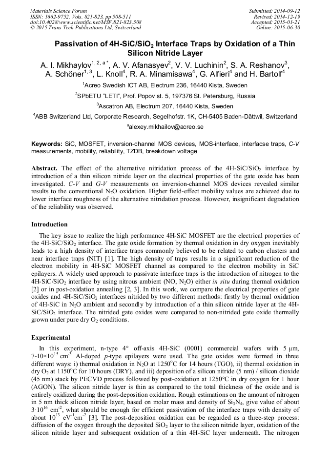 Passivation of 4H-SiC/SiO2 Interface Traps by Oxidation of a Thin ...