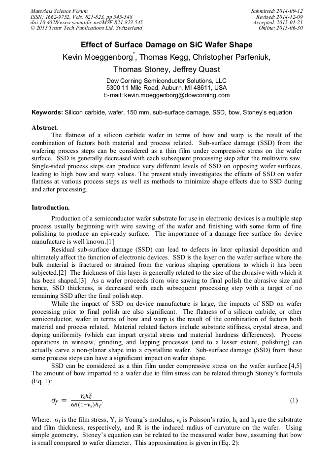 Effect of Surface Damage on SiC Wafer Shape | Scientific.Net