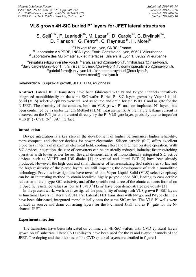 VLS Grown 4H-SiC Buried P+ Layers for JFET Lateral Structures ...