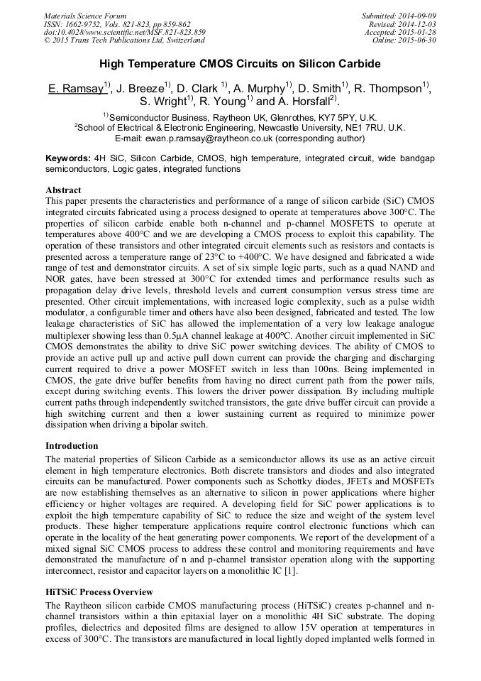 High Temperature CMOS Circuits on Silicon Carbide | Scientific.Net