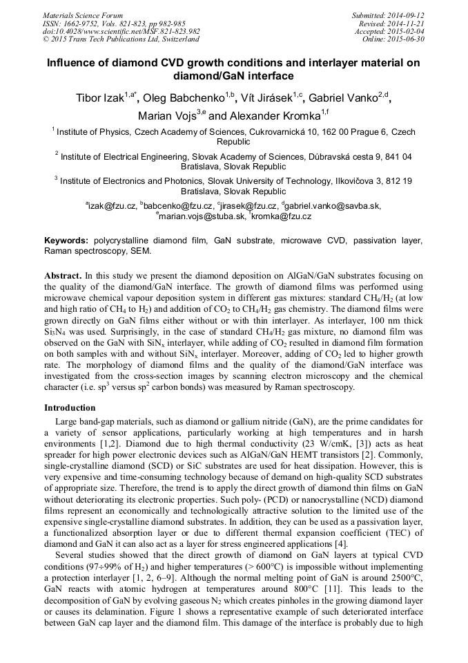 Influence of Diamond CVD Growth Conditions and Interlayer Material on ...