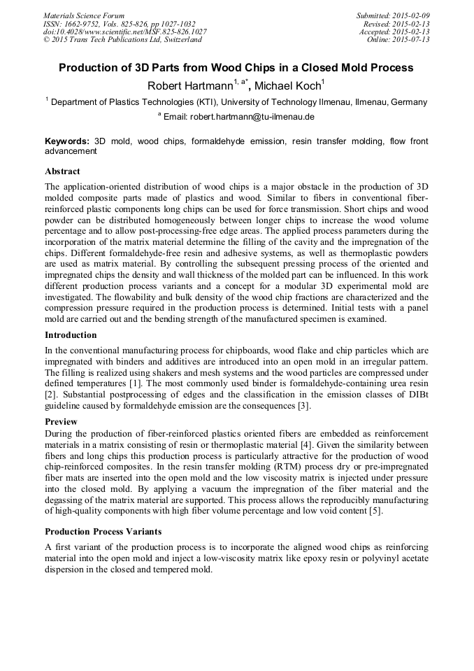 Production of 3D Parts from Wood Chips in a Closed Mold Process ...