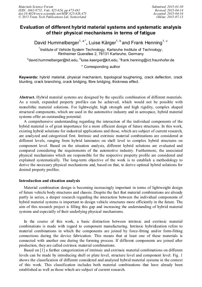 Evaluation of Different Hybrid Material Systems and Systematic Analysis ...